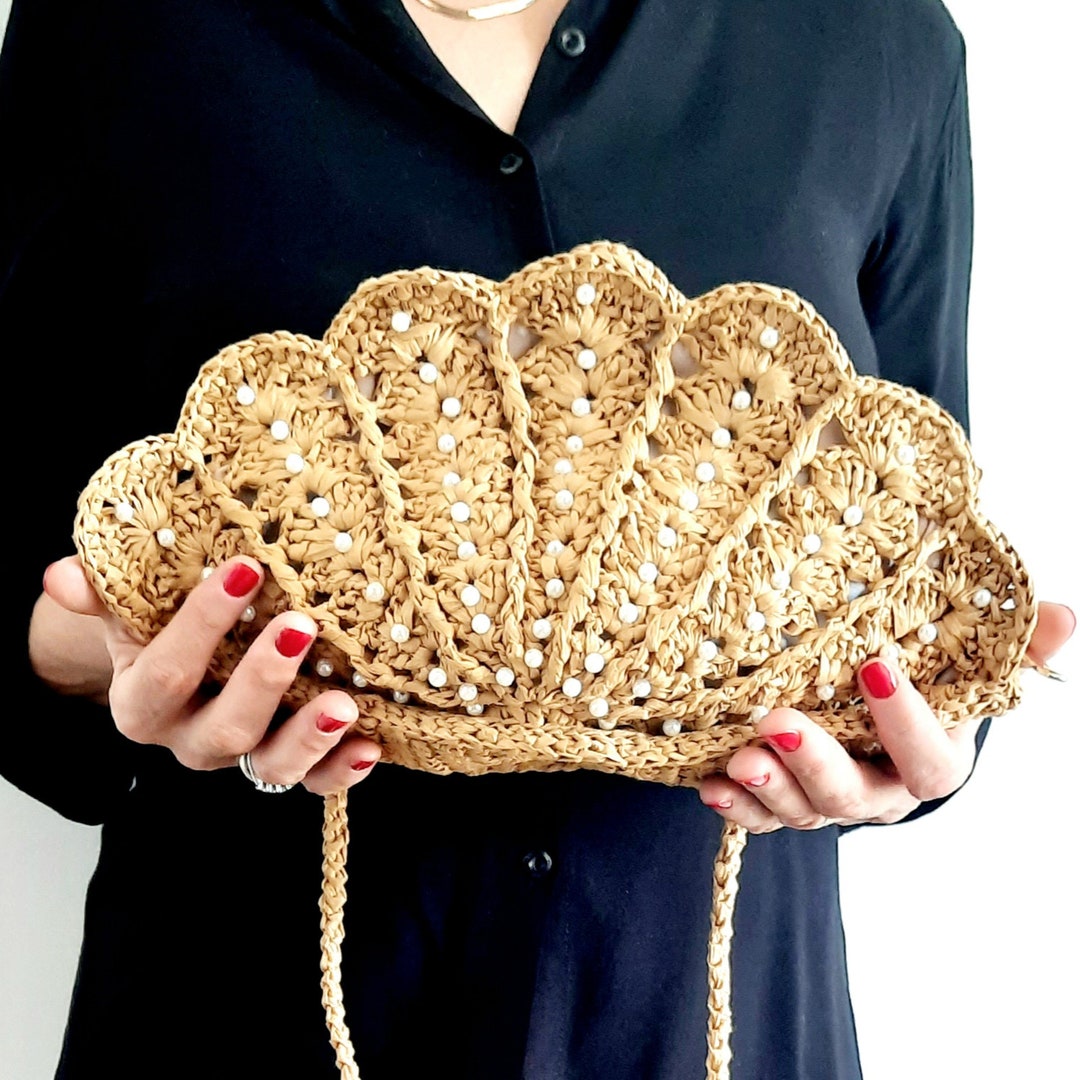Crochet Raffia Oyster Shell Bag Pattern: Easy Straw Purse (PDF Pattern ...