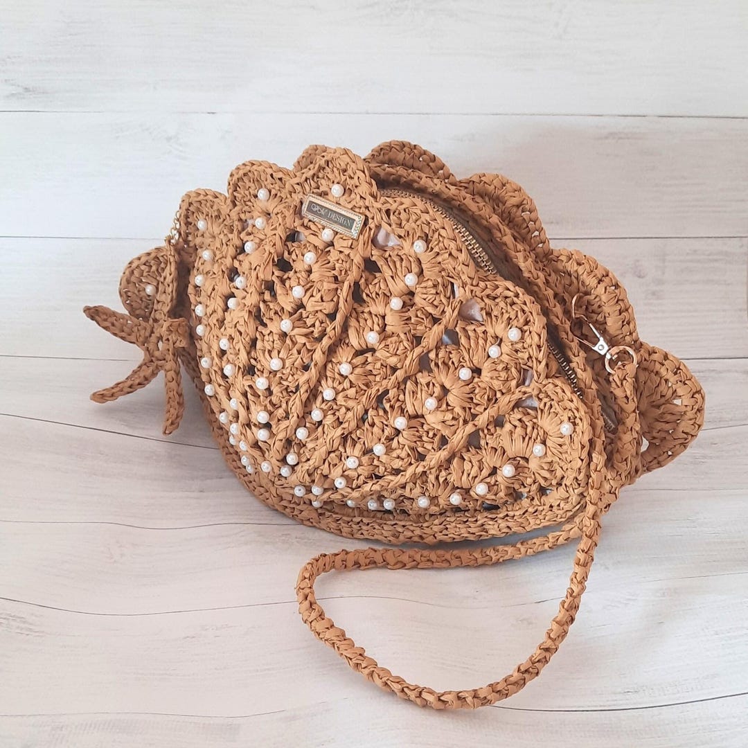 Crochet Raffia "oyster Shell" Bag, Wicker Bag, Shoulder Bag, Summer Bag ...