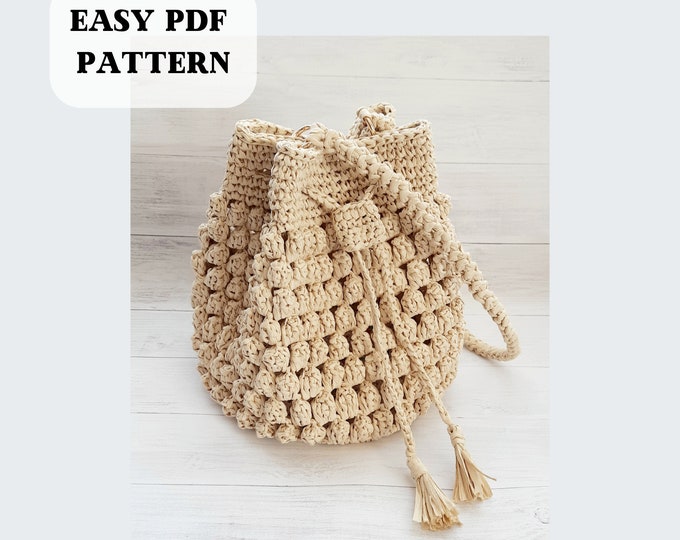 PDF PATTERN Crochet Raffia Bag Straw Basket French Bag Bucket Bag Easy ...