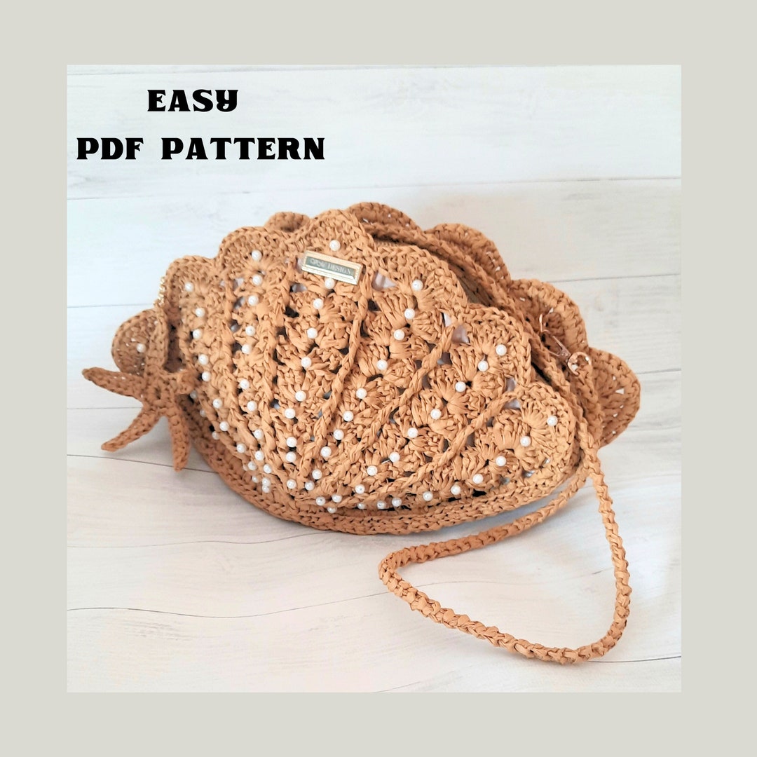 Crochet Raffia Oyster Shell Bag Pattern: Easy Straw Purse (PDF Pattern ...