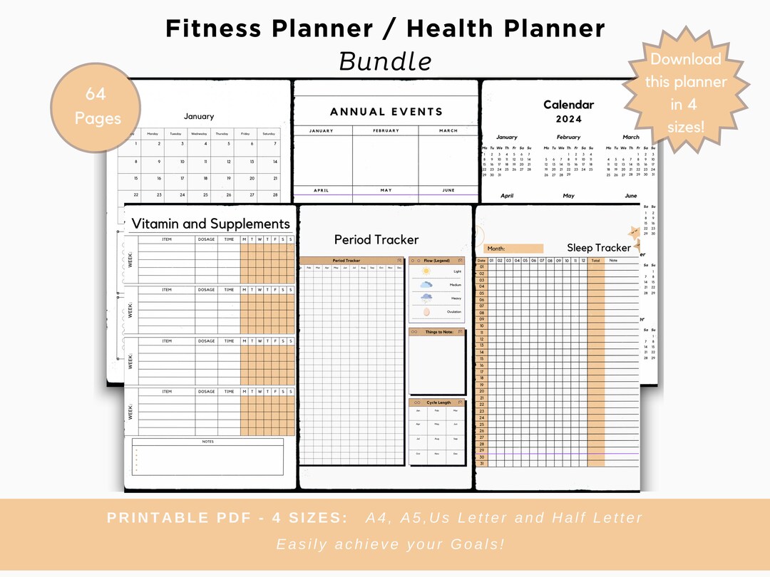Fitness Planner Bundle, Health Planner, Printable, Digital Download ...