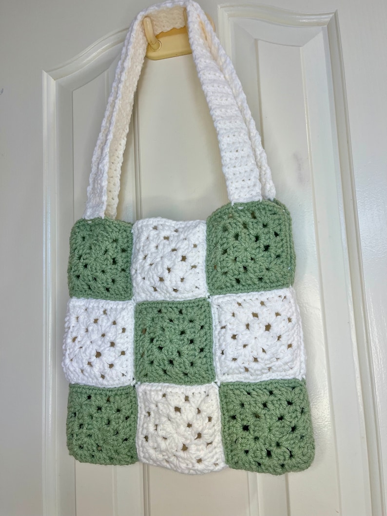 Crochet Checkered Patchwork Tote Bag - Etsy