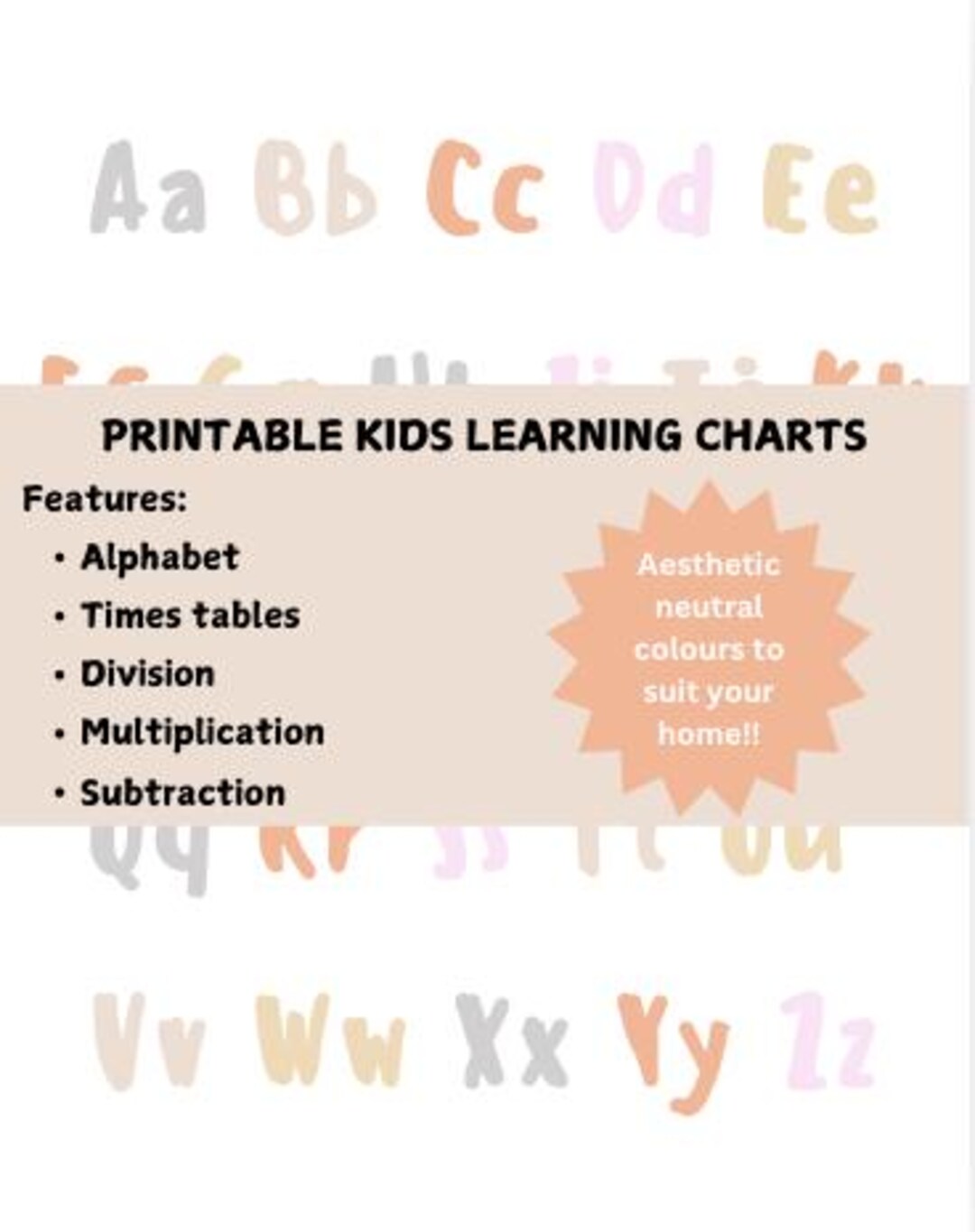 Kids Learning Chart Bundle Printable, Minimalist and Home Aesthetic - Etsy