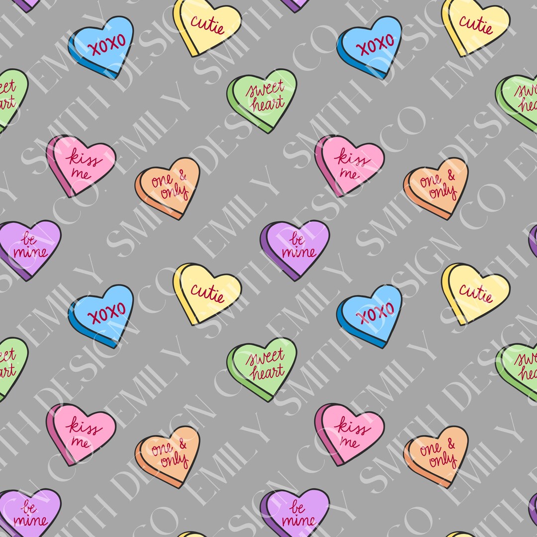 Colorful Conversation Heart Candy Design Seamless Pattern PNG File ...