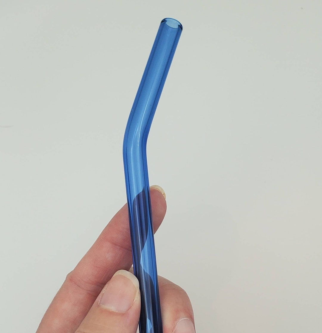 Blue Glass Straw, Bent Reusable Straw, Eco Friendly Straw, 8 Inch Straw ...