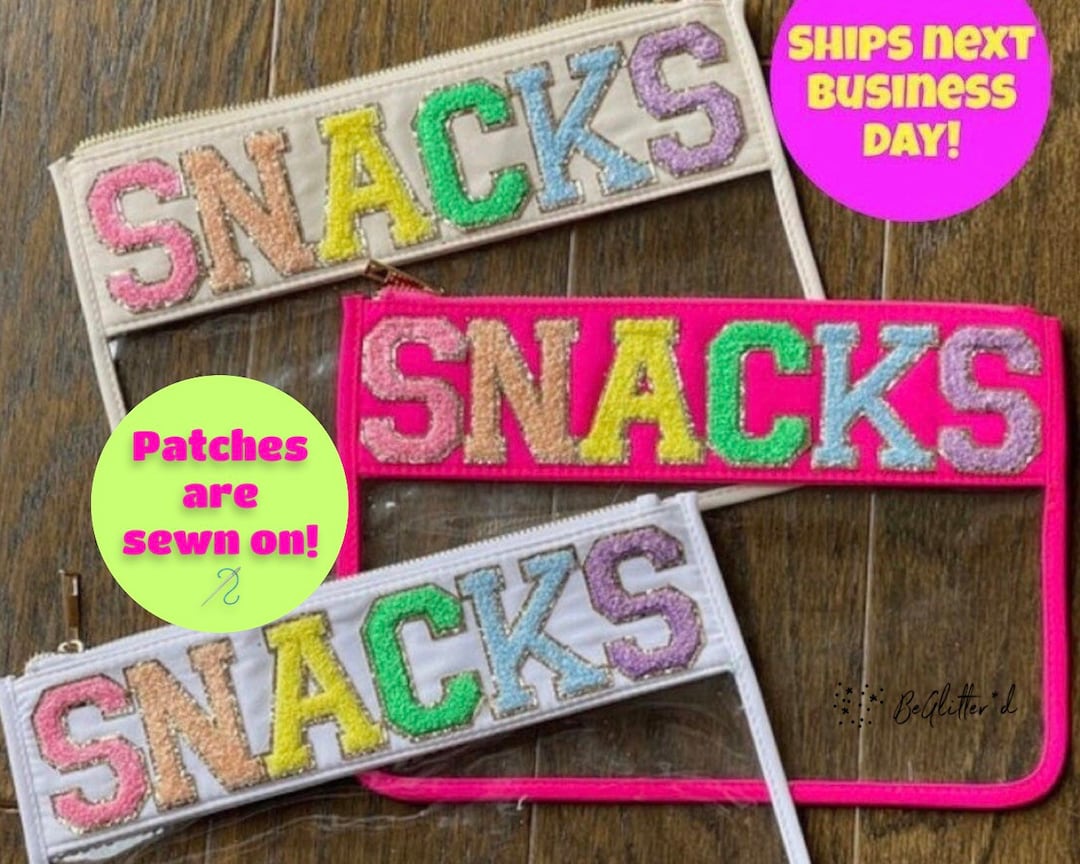 READY TO Ship-snacks Pouch-clear Bag-chenille Patch-nylon Bag-preppy-gifts for Her-snacks Bag ...