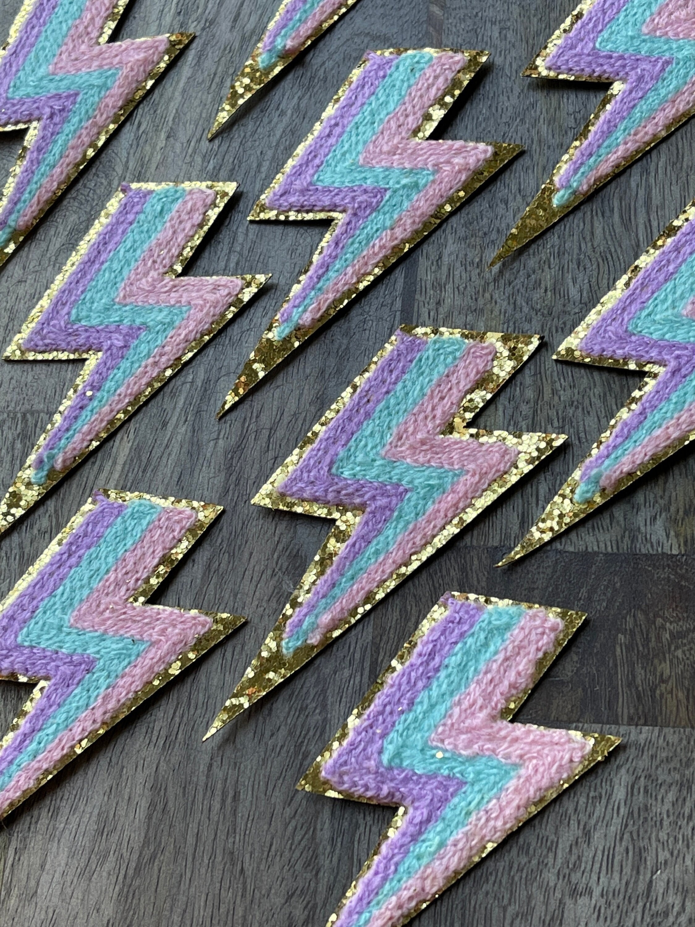 Iron-on Lightning Bolt Patch - Pastel Patches - Chenille Patches - Pink ...