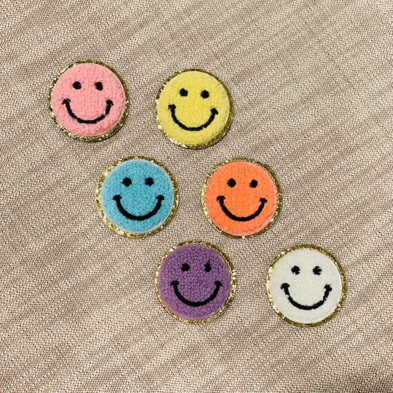 Self Adhesive-smiley Face Patch-chenille Patch-gold Glitter - Etsy