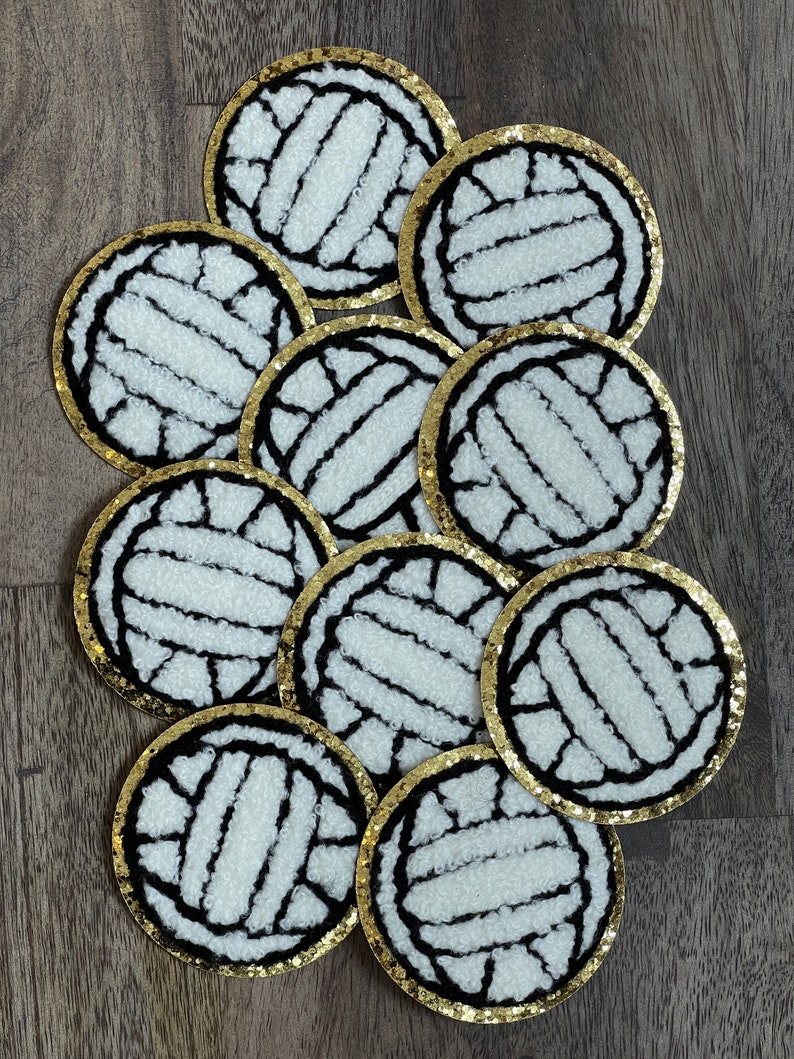 Volleyball Iron on Patch - Chenille Patch - Gold Glitter Patch - Sports ...