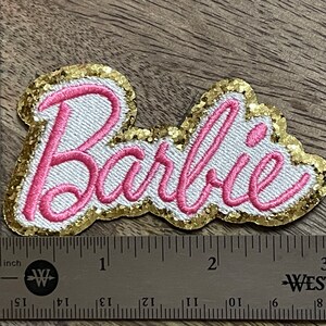 IRON ON Patch-barbie Logo Inspired-iron on Patches-glitter-embroidered ...