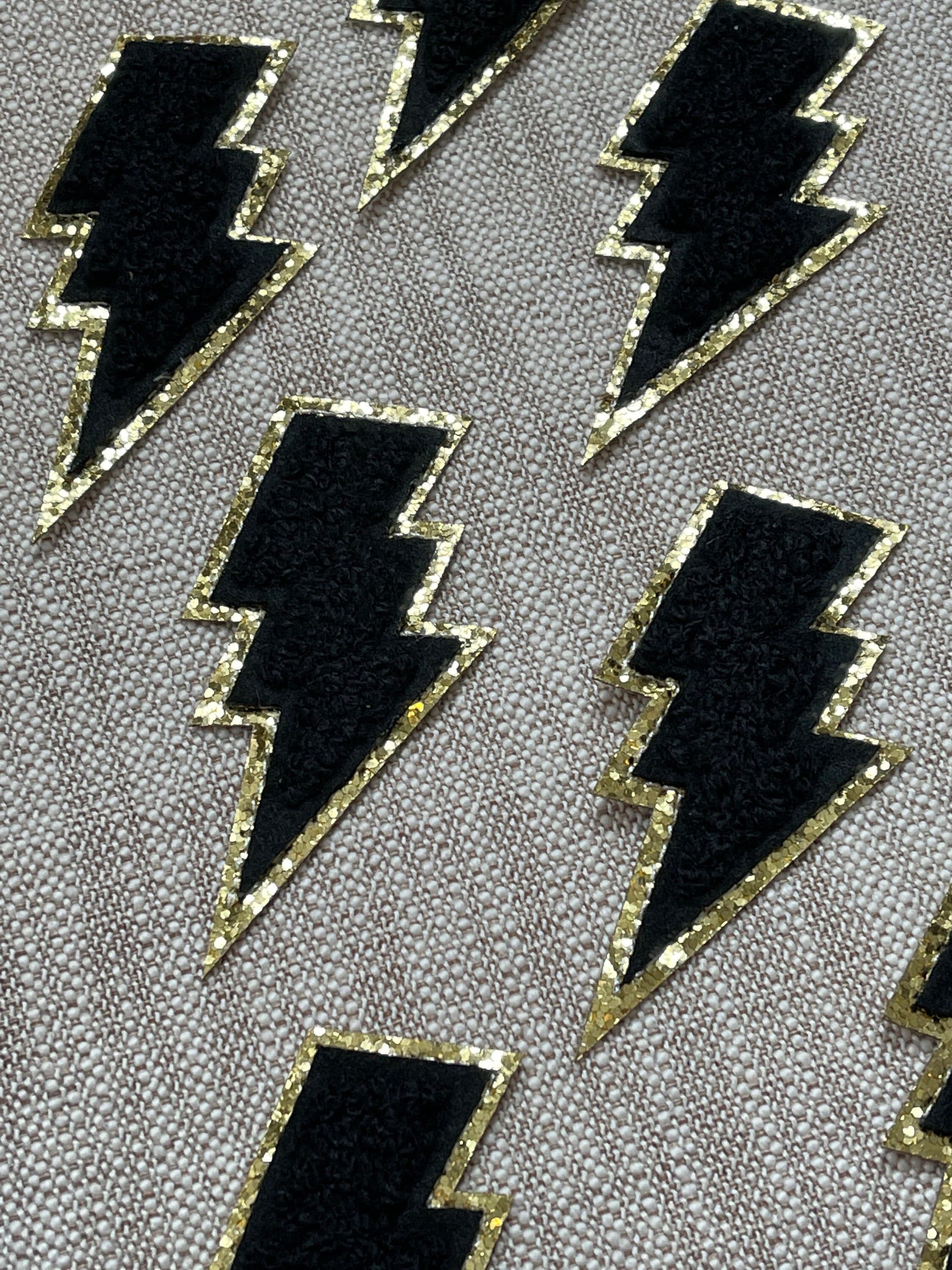 IRON On-black Lightning Bolt Patch-chenille Patch-diy-jacket - Etsy