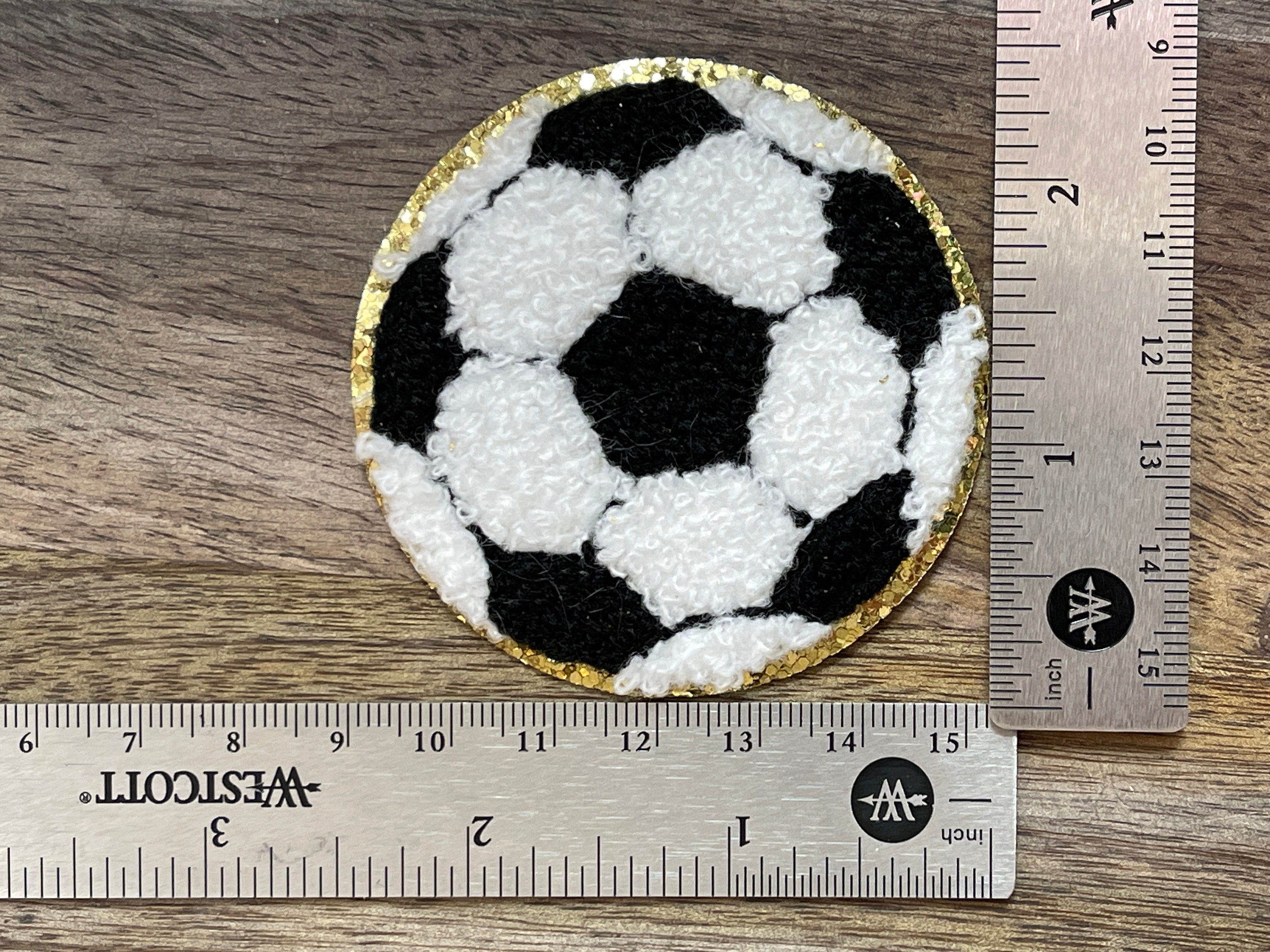 Iron-on Soccer Patch-chenille Patch-gold Glitter Patch-futbol - Etsy