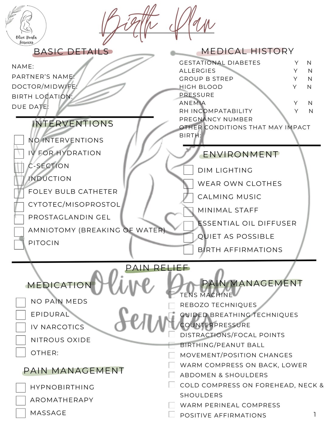 Plantilla de plan de parto digital Plan de embarazo y parto ...
