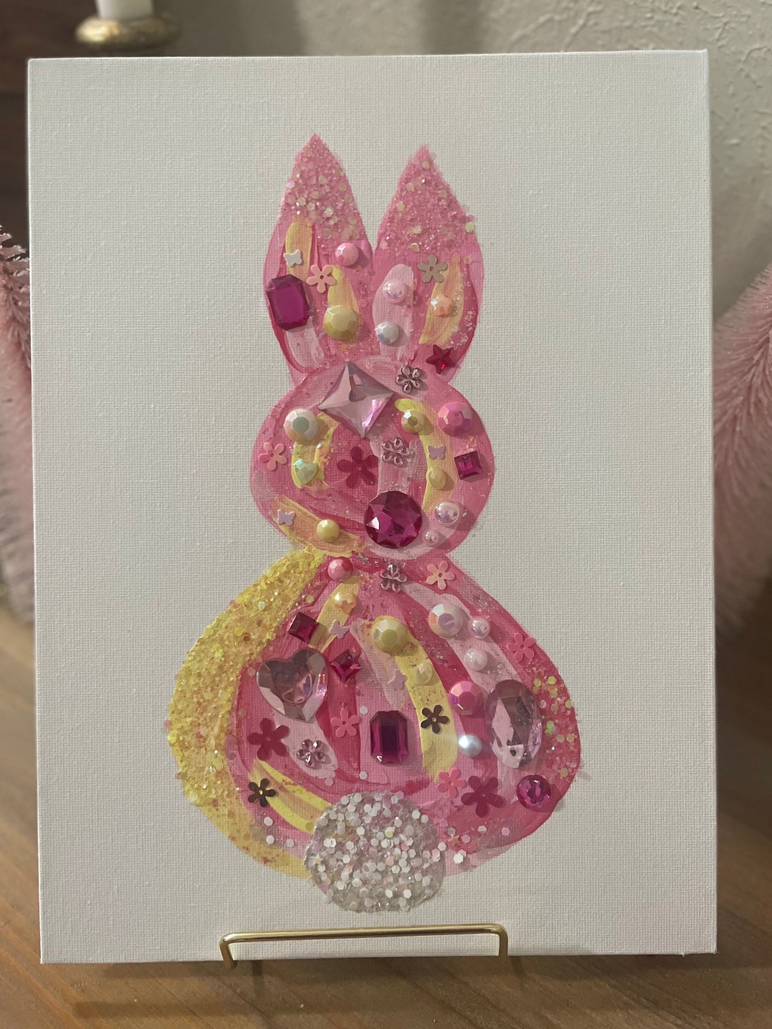 Bedazzled Easter Bunny Painting, Sparkly Easter Painting, Jeweled ...