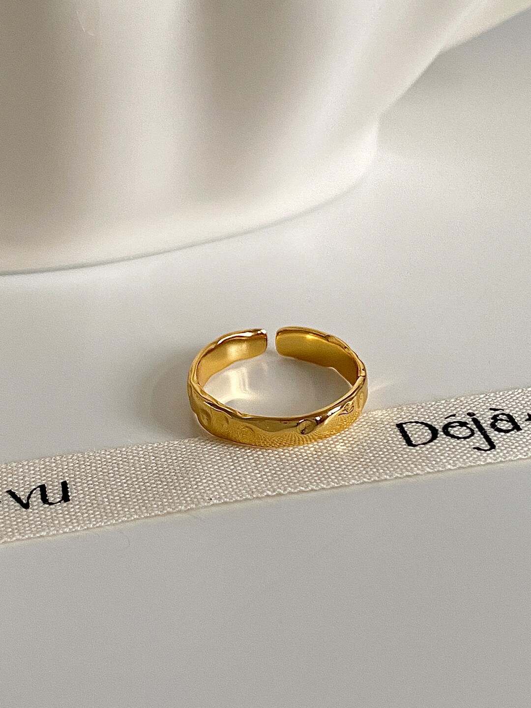 Minimalist Sterling Silver Texture Gold Ring Adjustable 18K Gold Plated ...