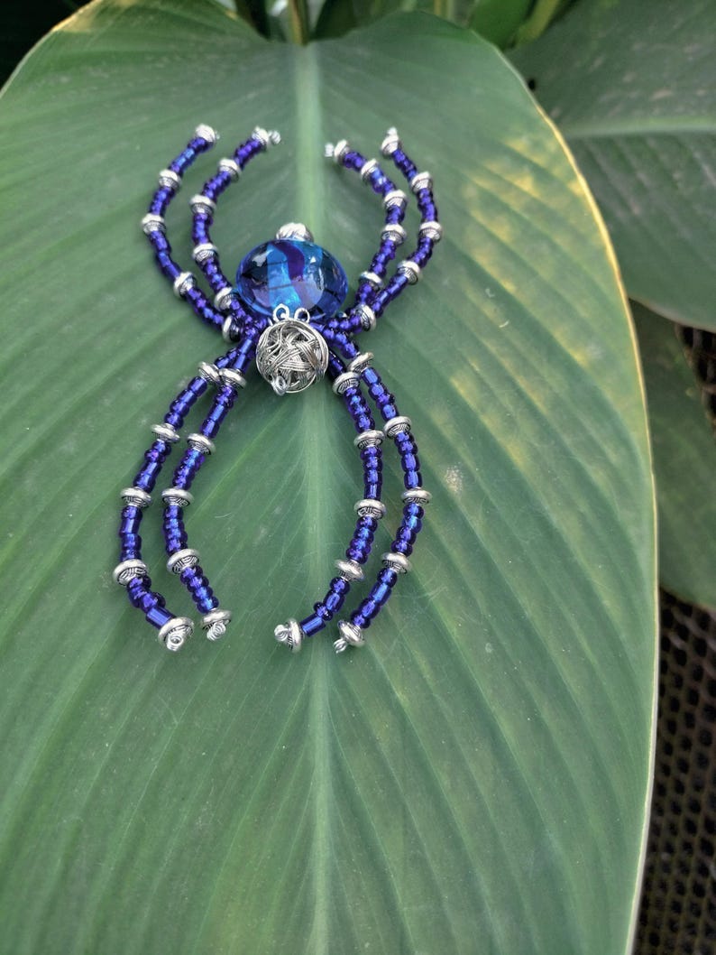 Handmade Wire Spider Sculpture Using Silver Pewter Beads and Acrylic ...