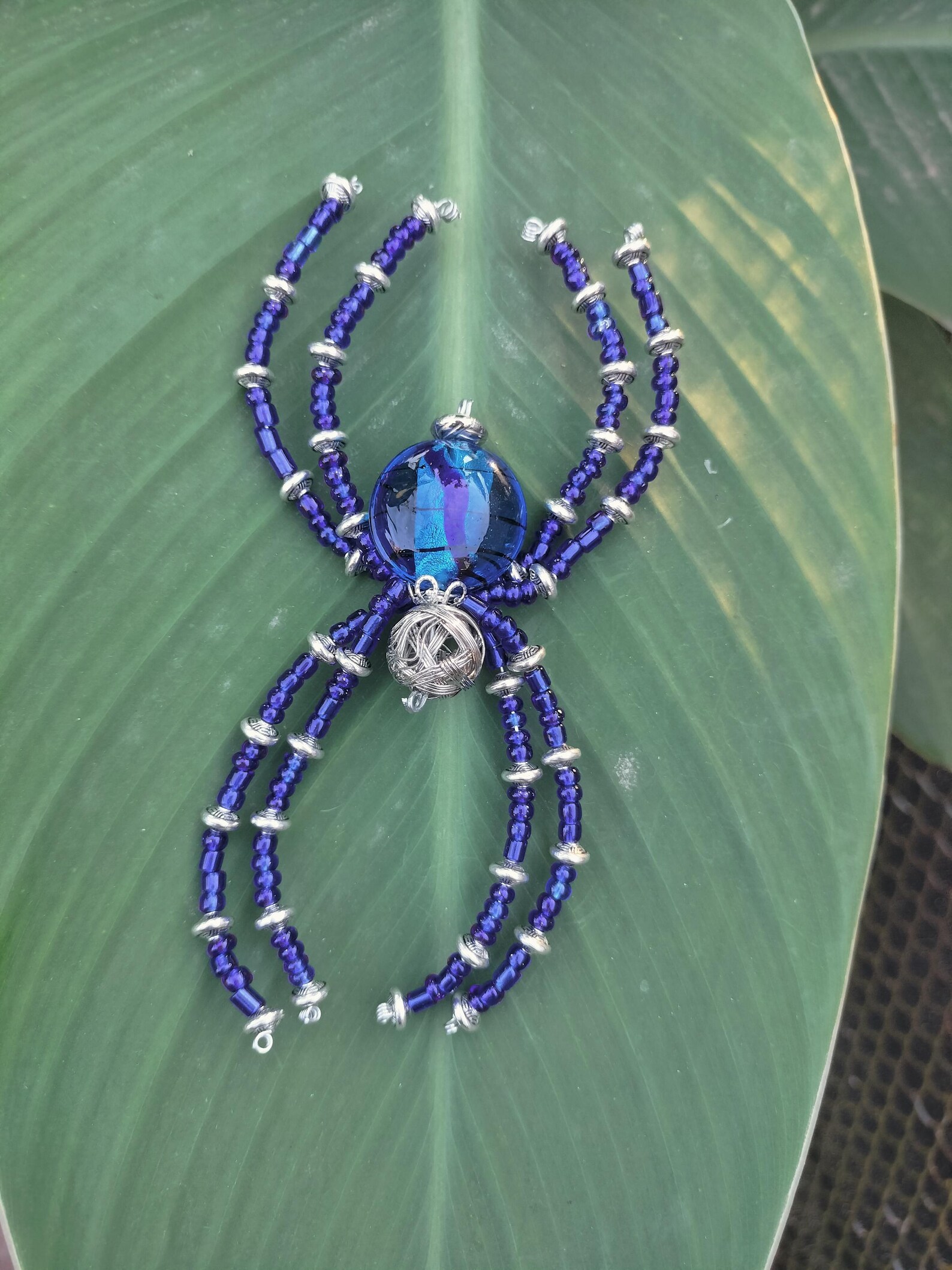 Handmade Wire Spider Sculpture Using Silver Pewter Beads and Acrylic ...