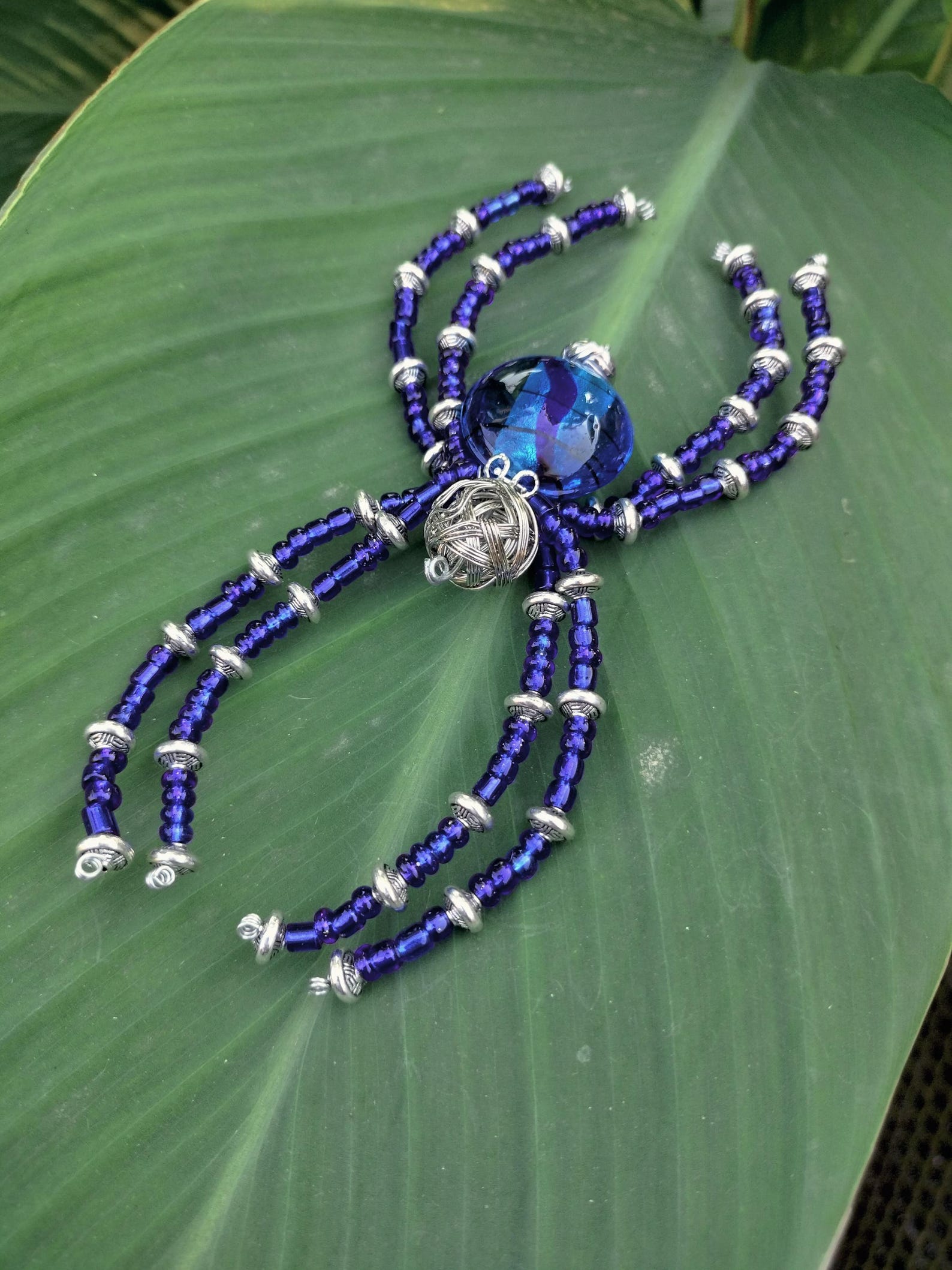 Handmade Wire Spider Sculpture Using Silver Pewter Beads and Acrylic ...