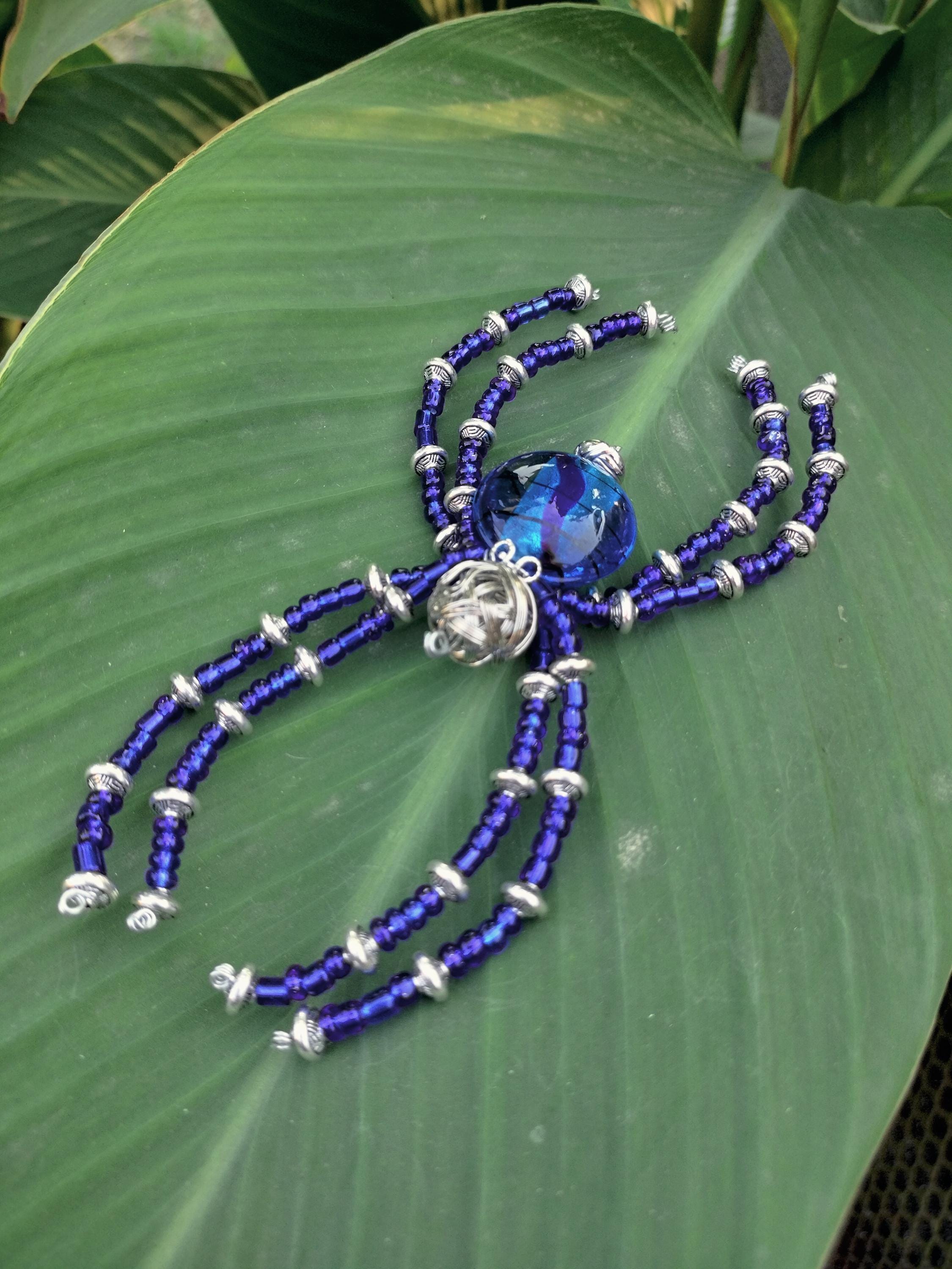 Handmade Wire Spider Sculpture Using Silver Pewter Beads and Acrylic ...