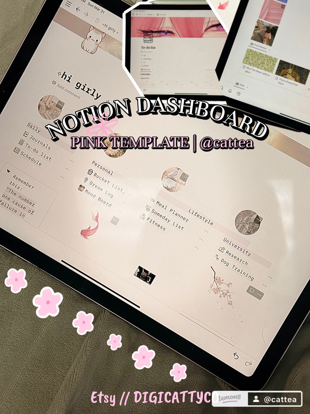 2024 New All in One Notion Template Pink Girly Tech THAT GIRL Dashboard ...