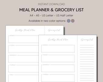 Printable Weekly Meal Planner and Grocery List - Etsy