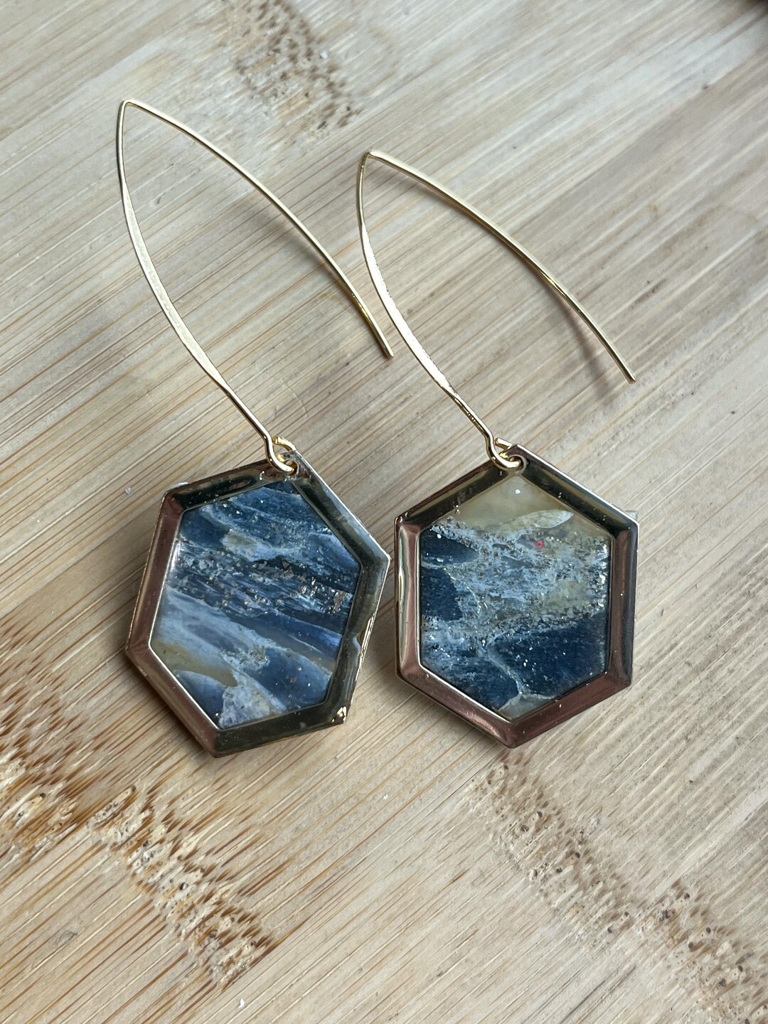 Marbled Bezel Hexagon Polymer Clay Dangle Earring - Etsy