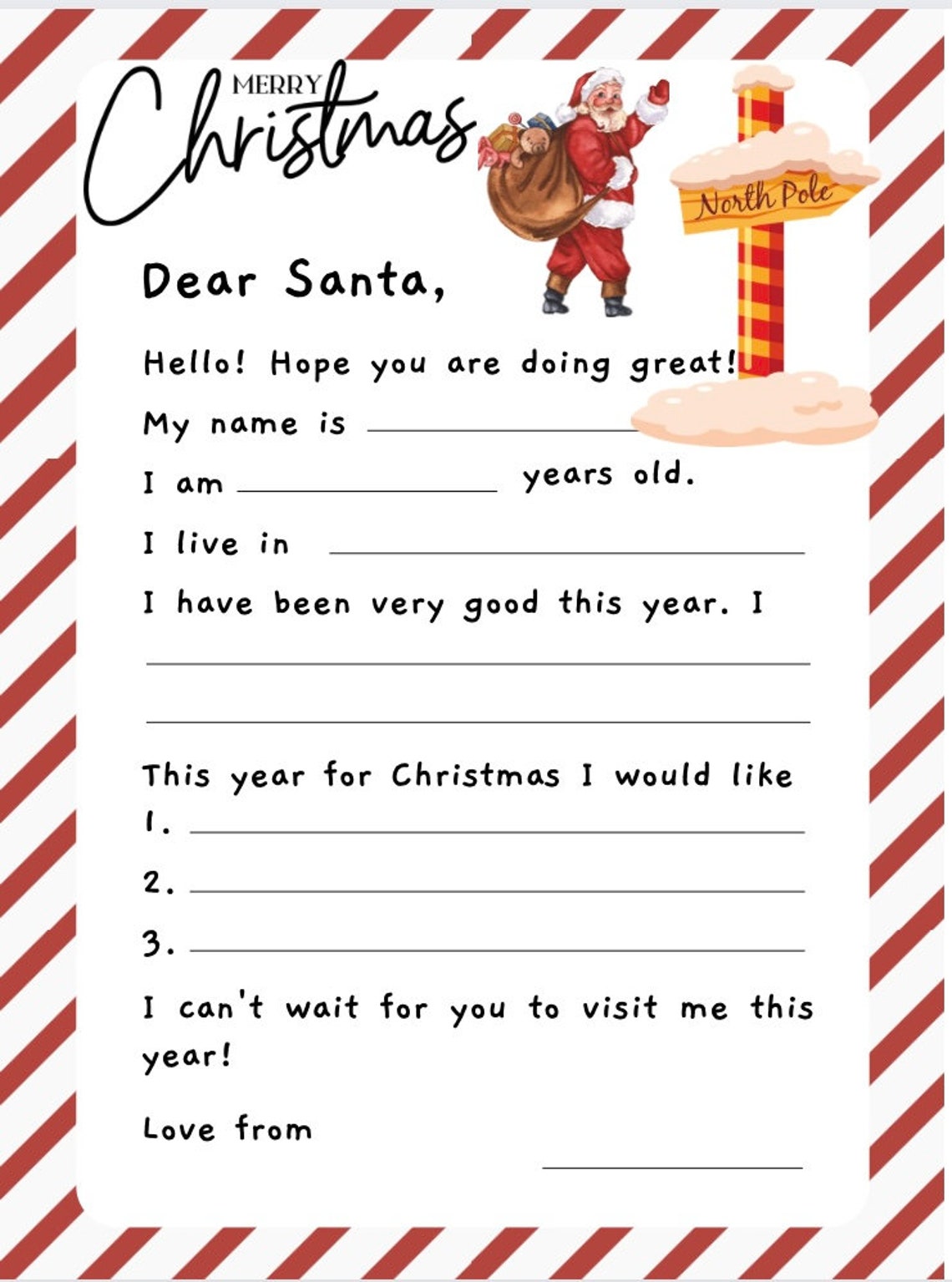 Dear Santa Claus Letter Santa Letter for Children Santa - Etsy