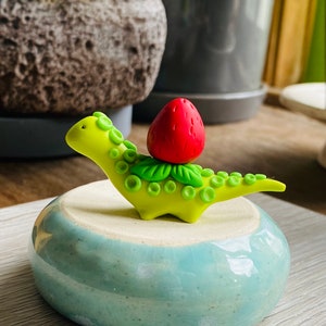 Strawberry Dinosaur, Cute Handmade Clay Miniature, Polymer Clay ...