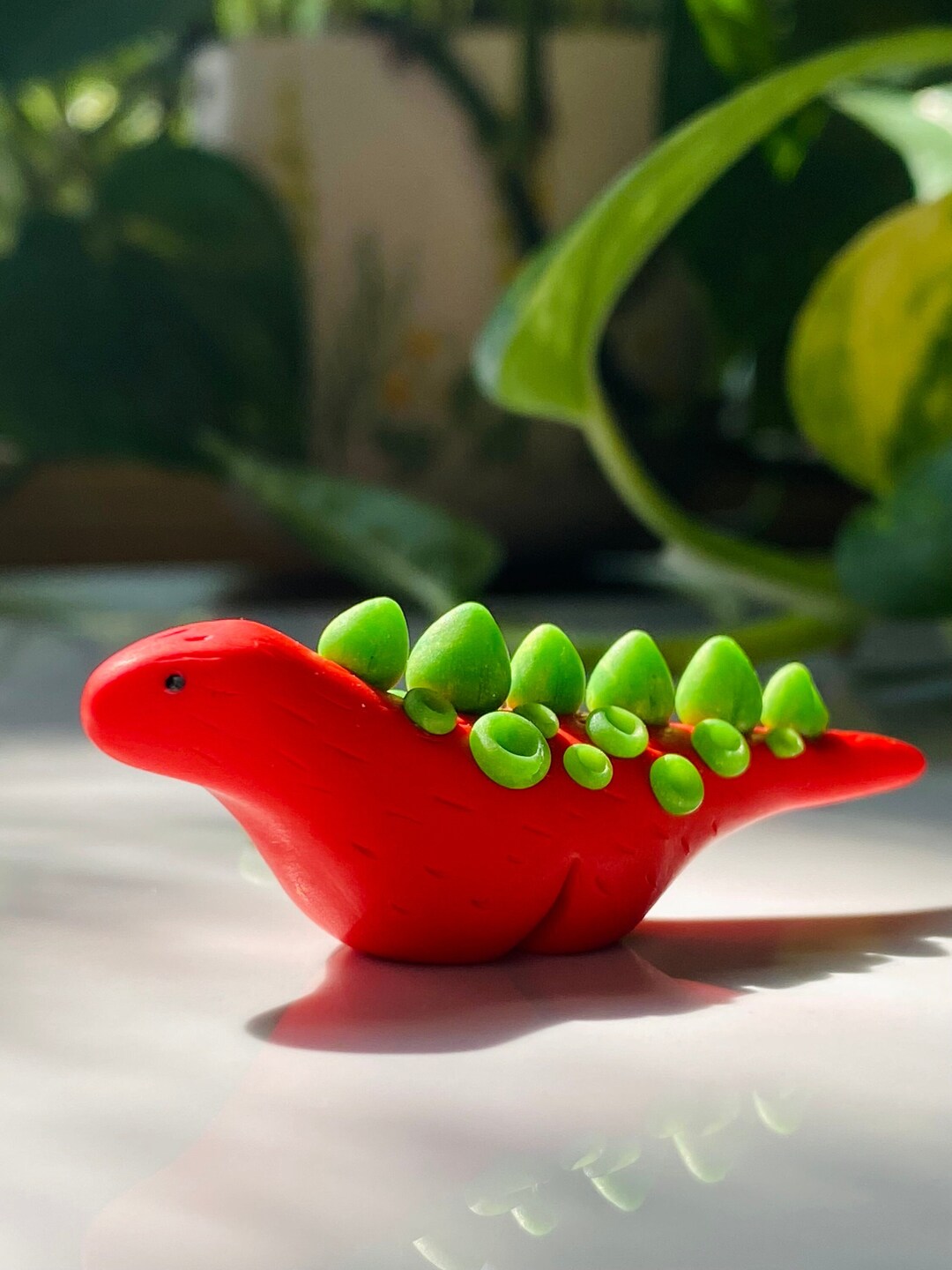Strawberry Dino Cute Handmade Clay Miniature, Tiny Dinosaur, Desk ...