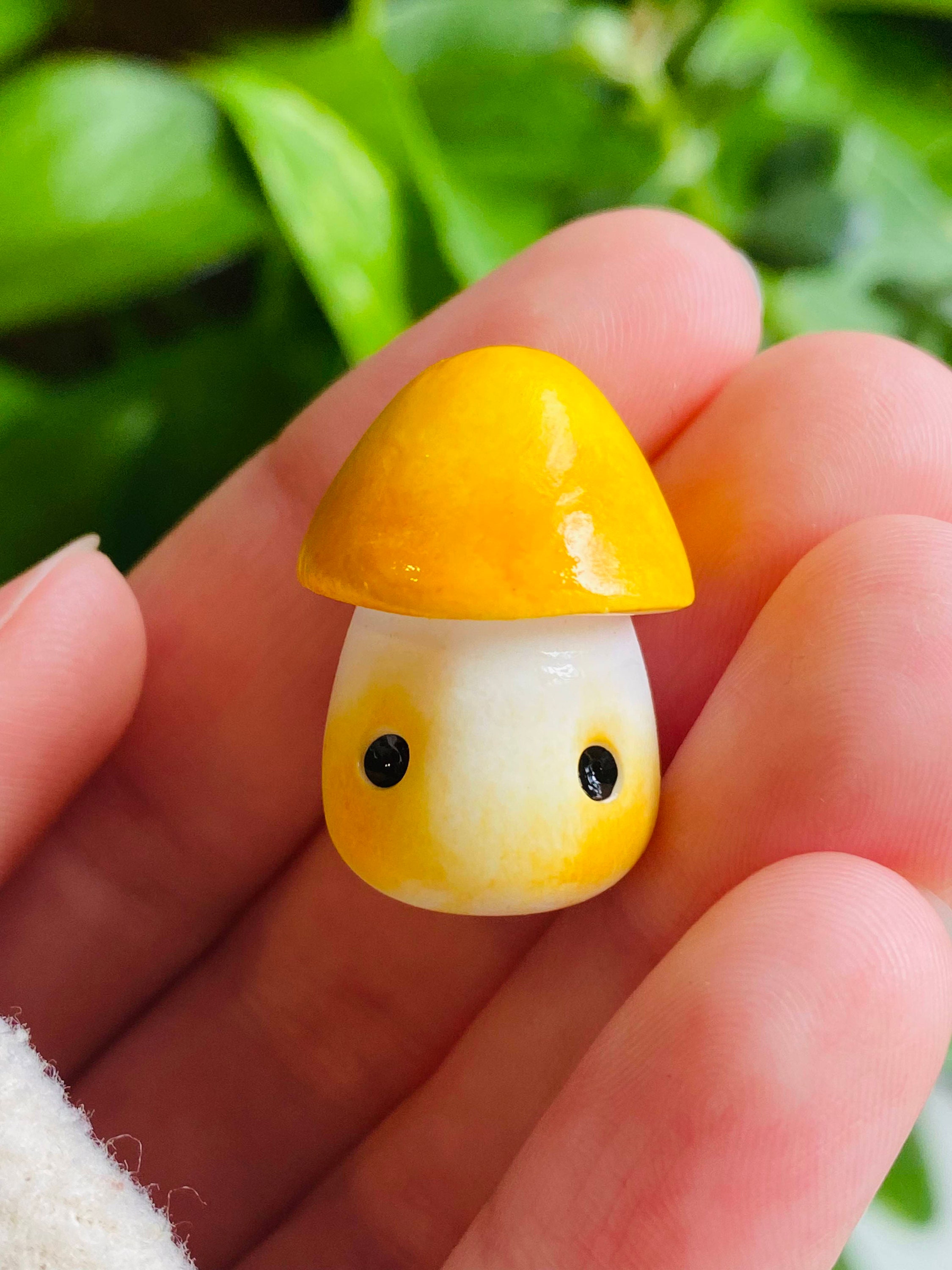 Micro Mushroom, Yellow Micro Mushroom, Miniature Clay Creature Figurine ...