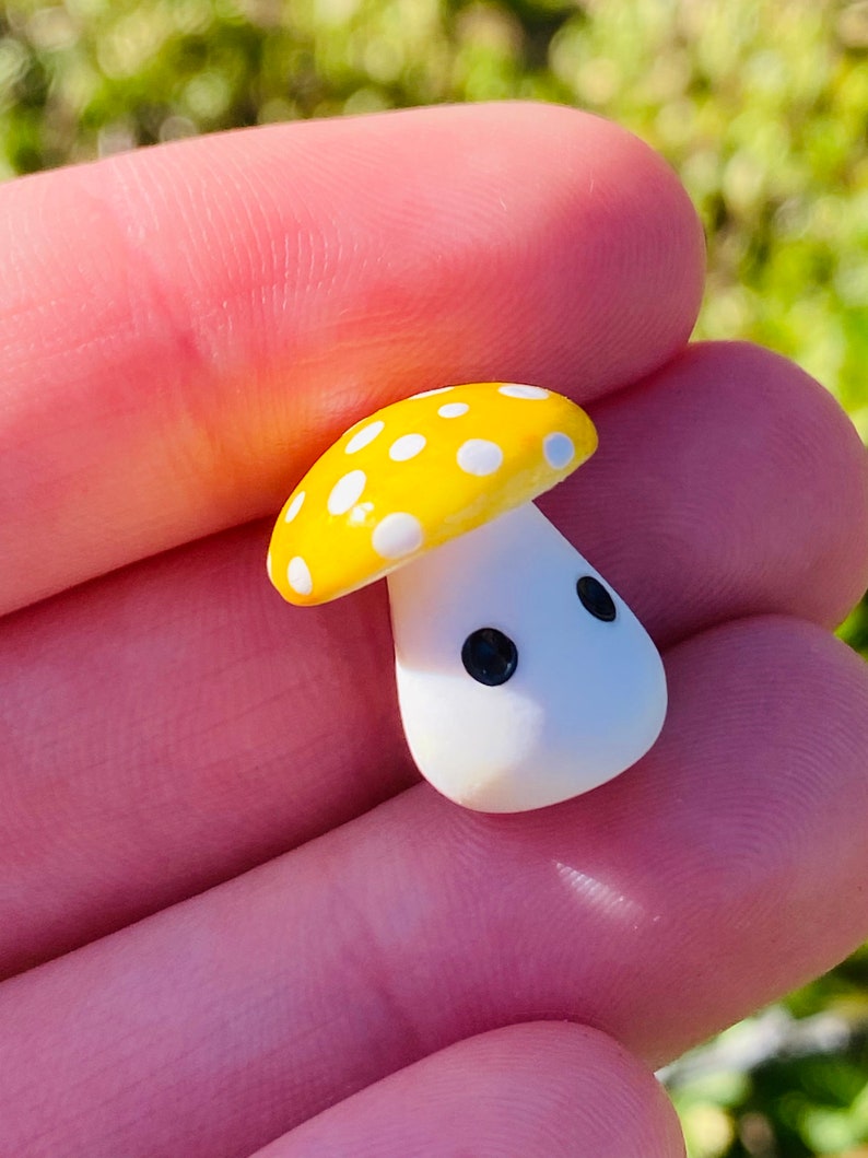 Micro Mushroom, Yellow Miniature Clay Figurine Cute Handmade Clay ...