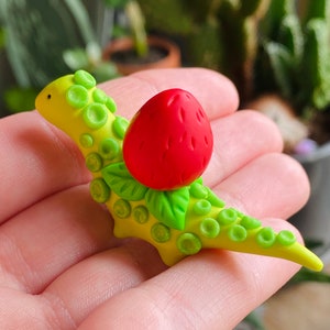 Strawberry Dinosaur, Cute Handmade Clay Miniature, Polymer Clay ...