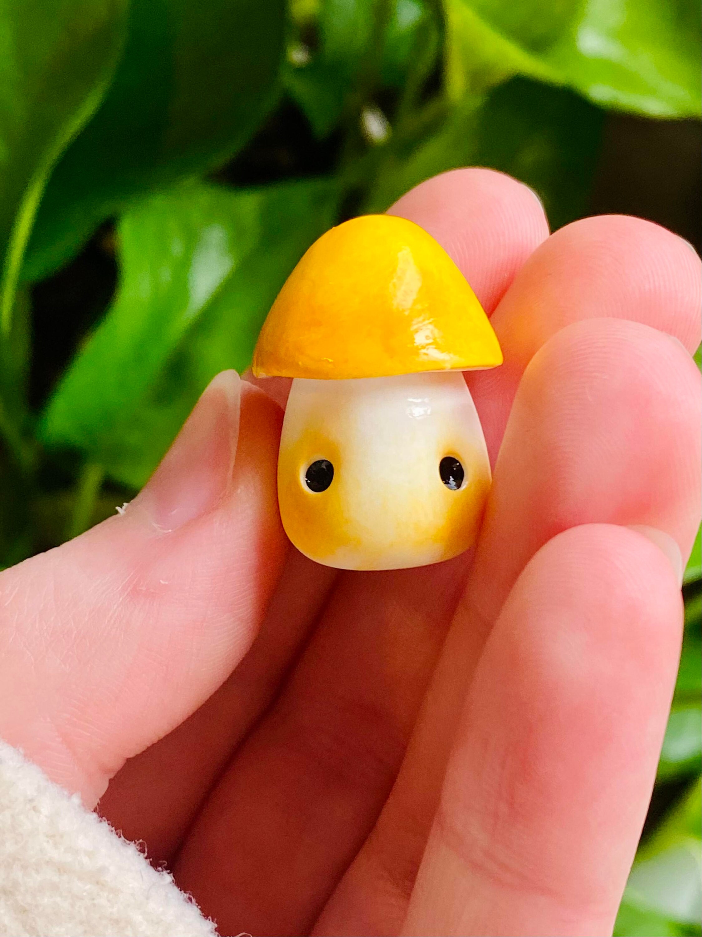 Micro Mushroom, Yellow Micro Mushroom, Miniature Clay Creature Figurine ...