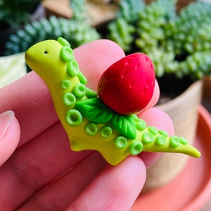 Strawberry Dinosaur, Cute Handmade Clay Miniature, Polymer Clay ...