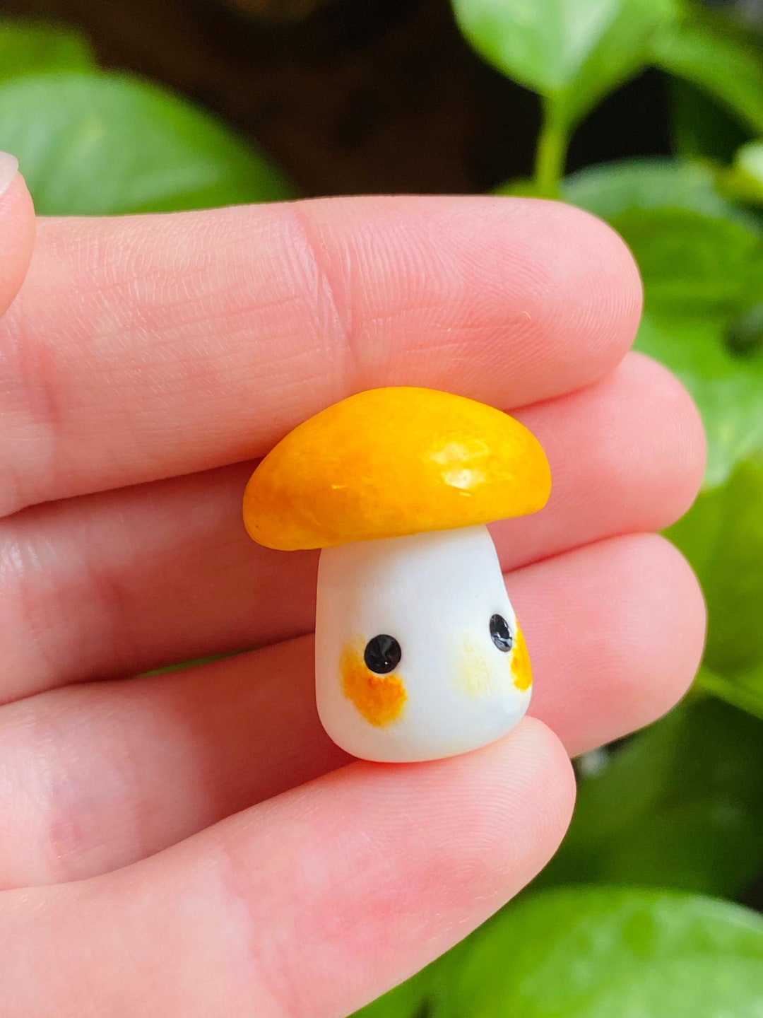 Yellow Mushroom Figurine, Miniature Clay Figure, Handmade One of a Kind ...