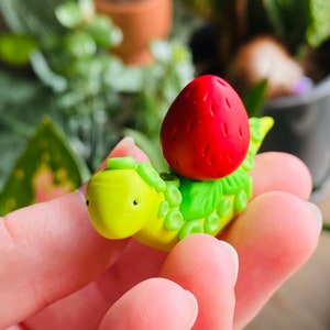 Strawberry Dinosaur, Cute Handmade Clay Miniature, Polymer Clay ...