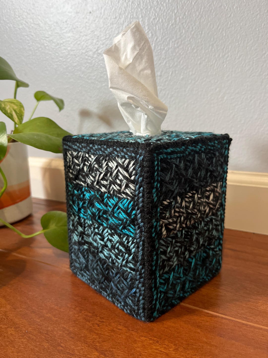 Black and Blue Tissue Box Cover - Handmade - Fits Boutique / Easy Gifts ...