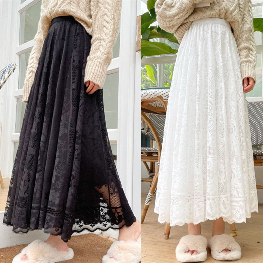 Summer Bohemian Long Lace Skirts Cotton Ruffle Skirts High Etsy