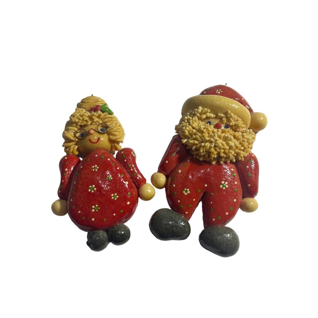 Vintage 1981 Handmade Clay Mr and Mrs Claus Clay Ornaments - Etsy