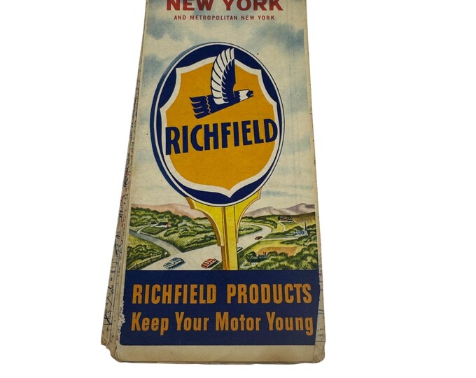 Vintage 1940s Richfield New York Road Map Automotive Gas Station ...