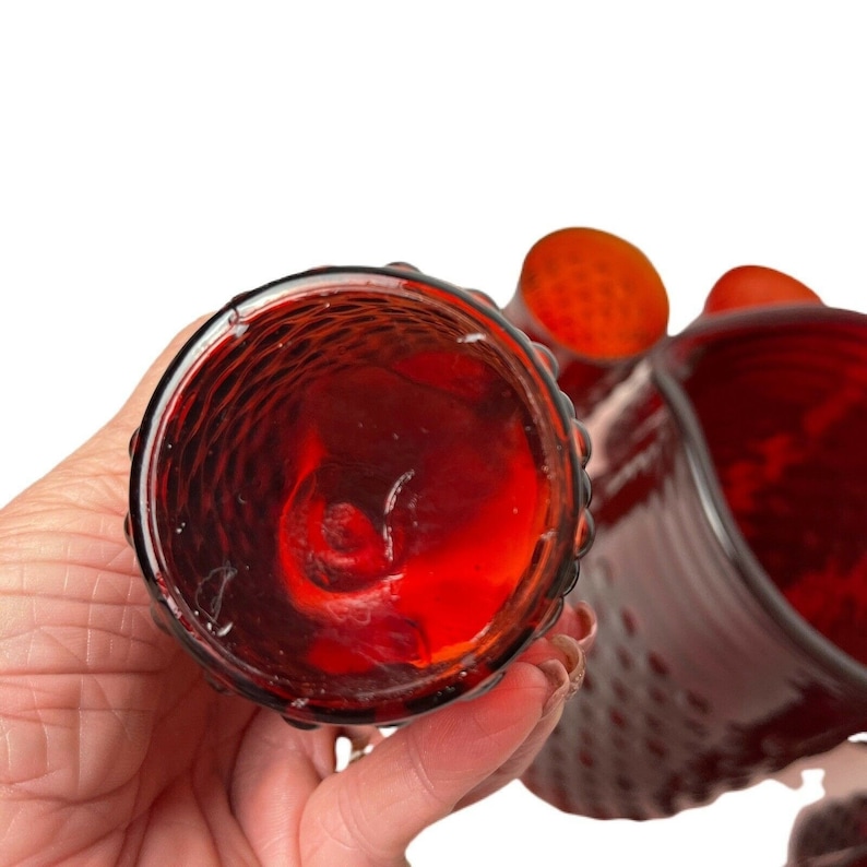 Anchor Hocking Ruby Red Hobnail Pitcher & 8 Juice Glasses - Etsy