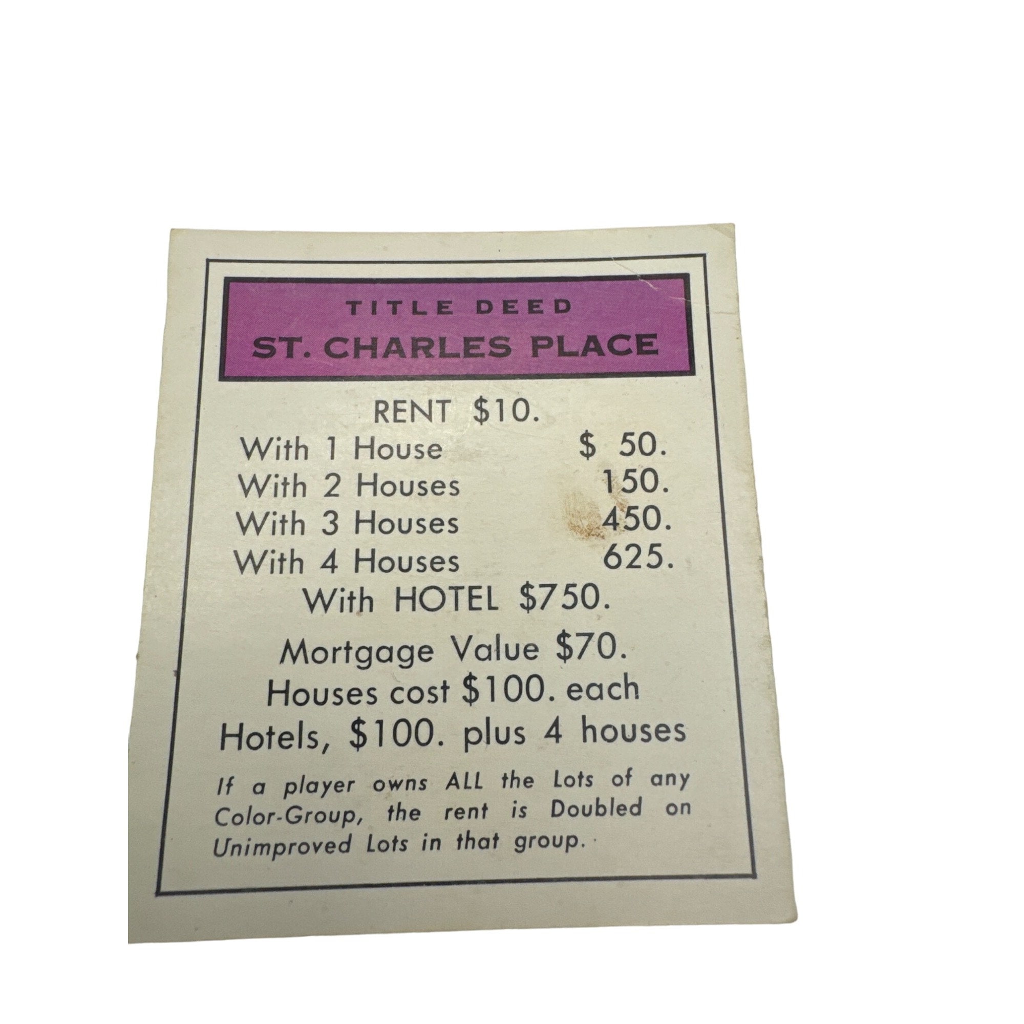 Vintage 1960s Monopoly Title Deed Cards St Charles Place Virginia Ave ...