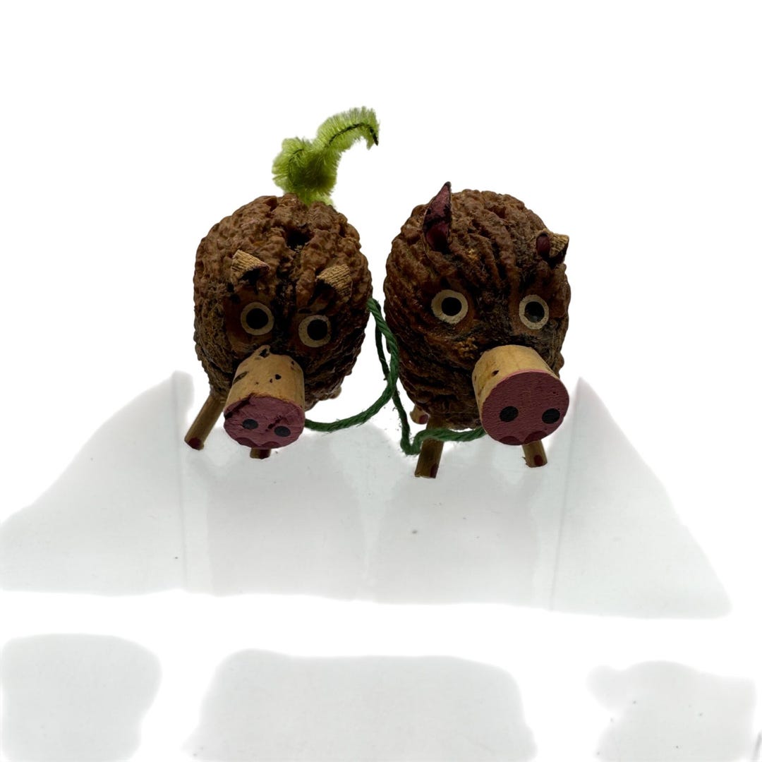 Vintage Handmade Walnut Shell Pig Figurines Set of 2 Folk Art Animals ...