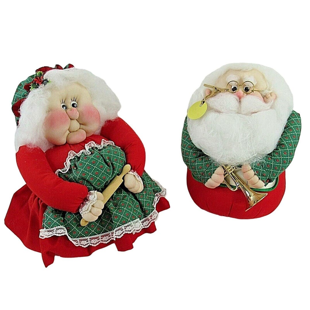 Vintage Christmas Santa Mrs Claus Figures Pantyhose Face Nylon Stuffed ...