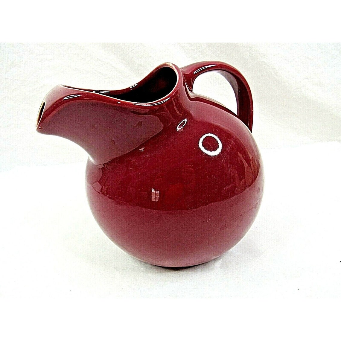 Vintage Hall Ball Pitcher With Ice Tilt Lip Burgundy Mid Century Made ...