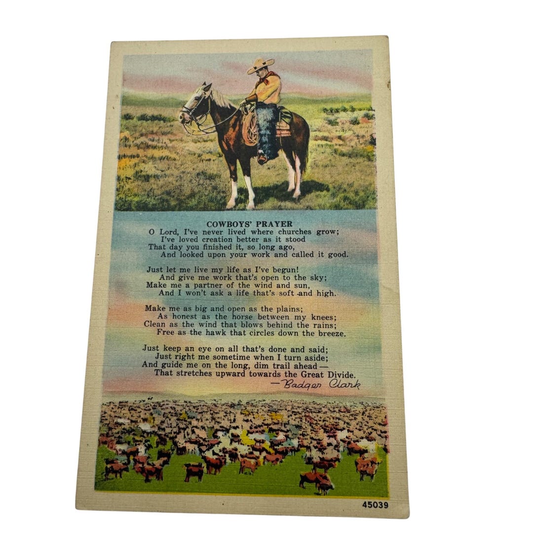 Vintage Badger Clark Cowboys Prayer Postcard Western Americana ...