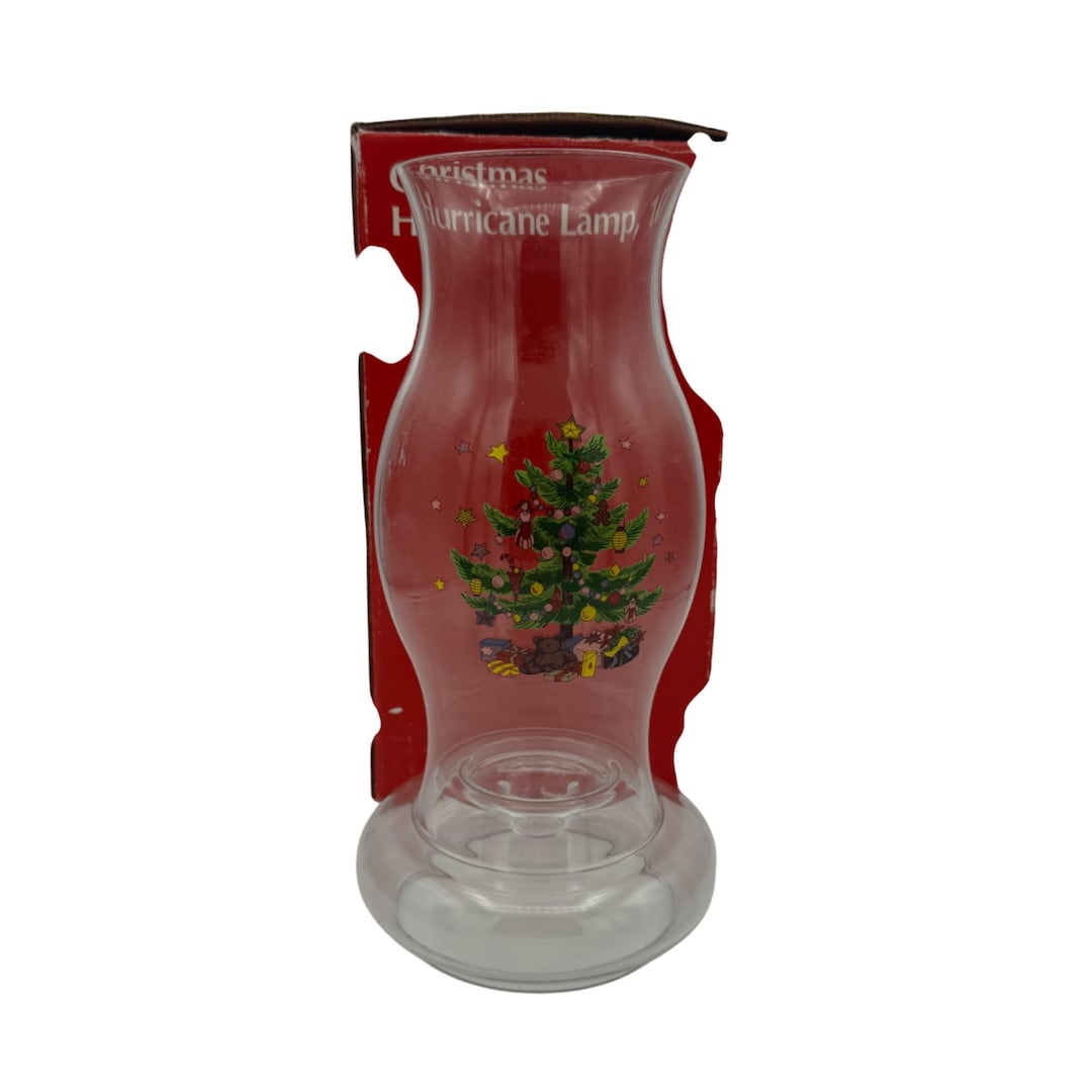 Nikko Christmas Hurricane Lamp 10" Glass With Tree Design - Etsy