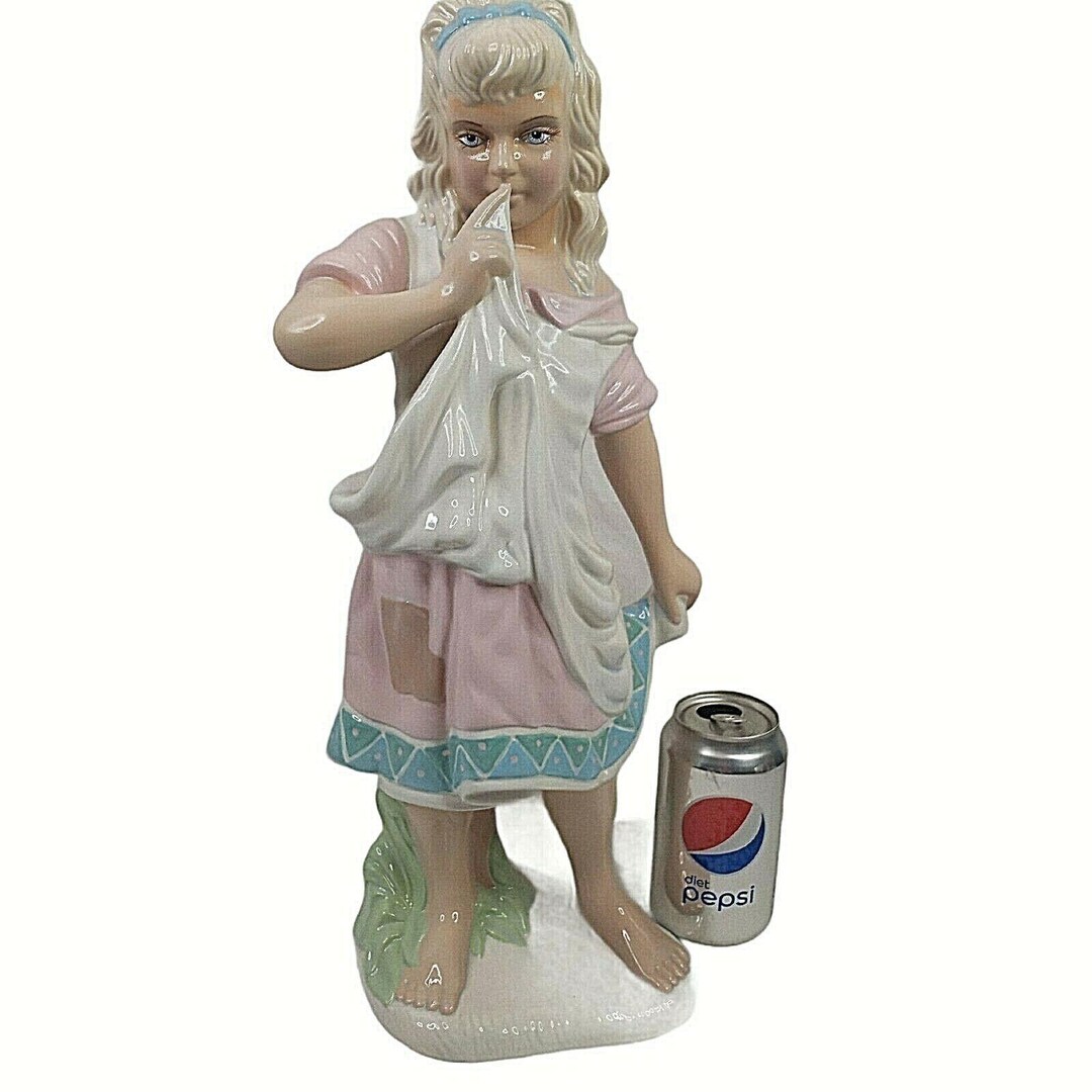 Vintage Girl Figurine Statue Hand Painted Apron Signed 1988 18" Ceramic ...