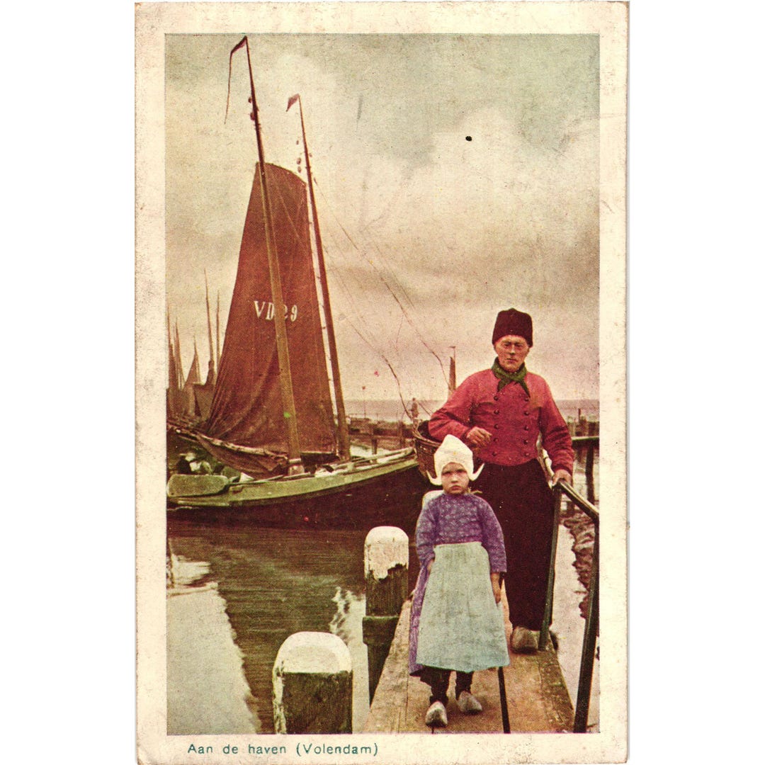 Vintage Dutch Postcard Aan De Haven Volendam Holland Printed D.B.M. 26 ...