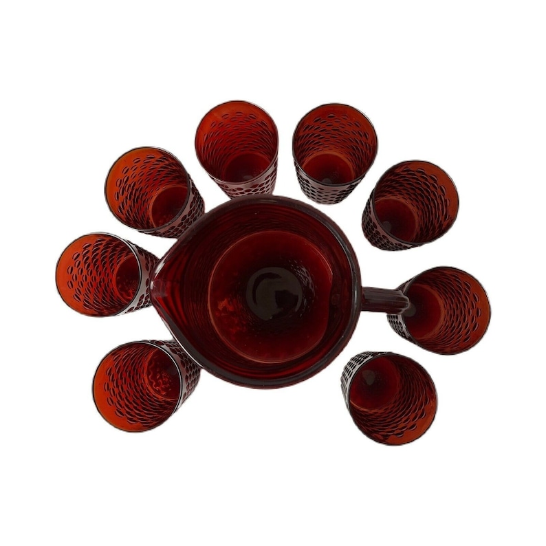 Anchor Hocking Ruby Red Hobnail Pitcher & 8 Juice Glasses - Etsy